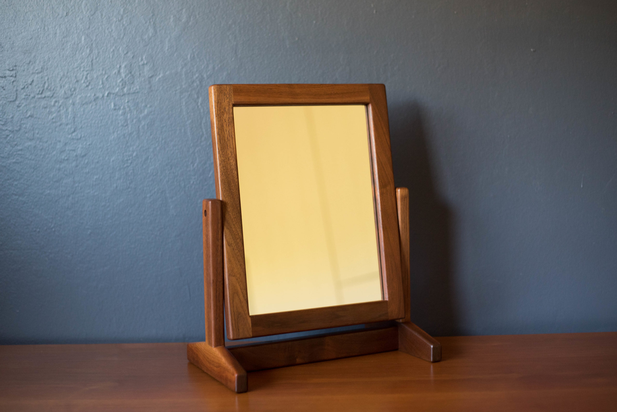 Studio Mid Century Modern Walnut Swivel Vanity Table Mirror with Stand