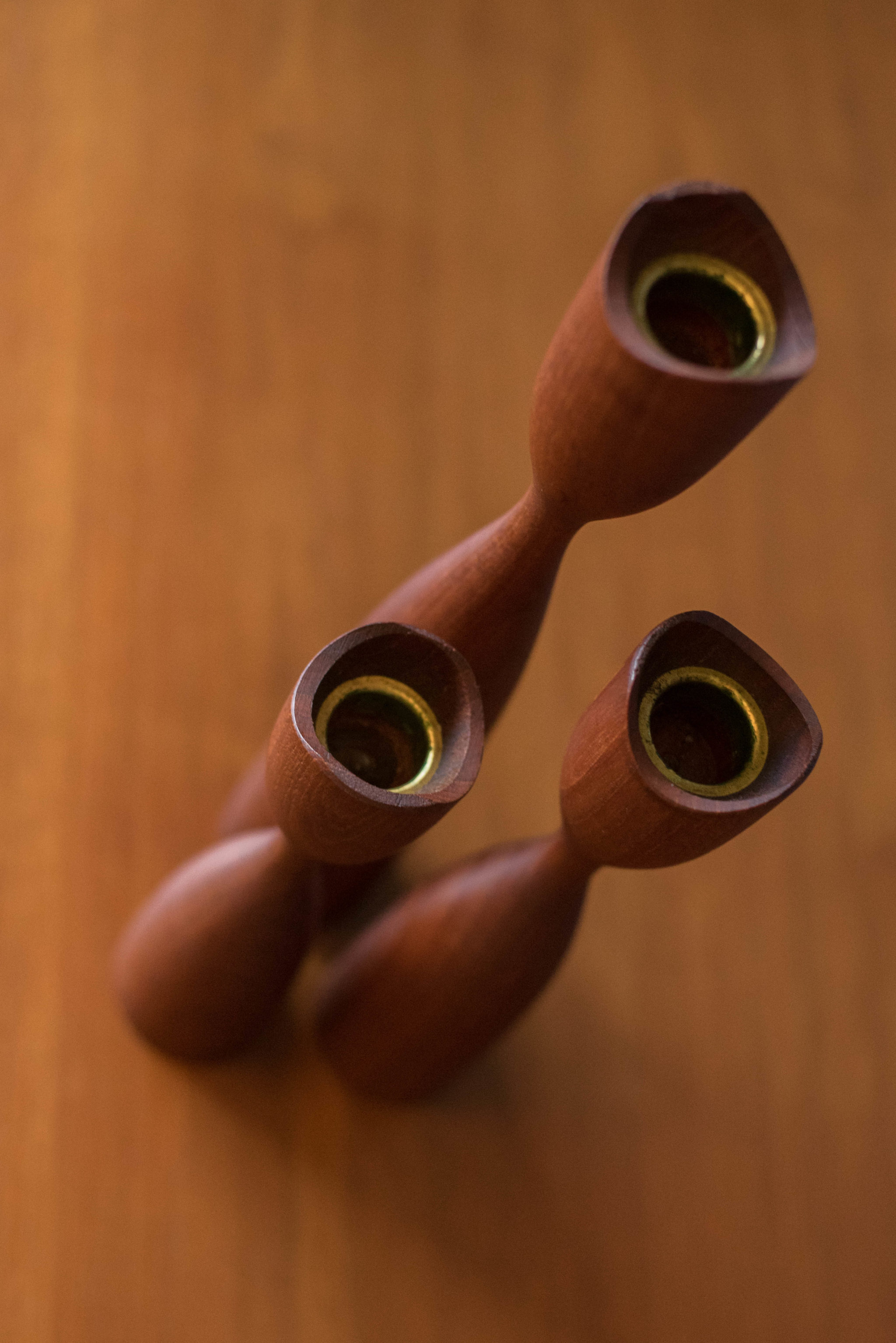 Set of Three Sculptural Teak Mid-Century Modern Candlestick Holders ...