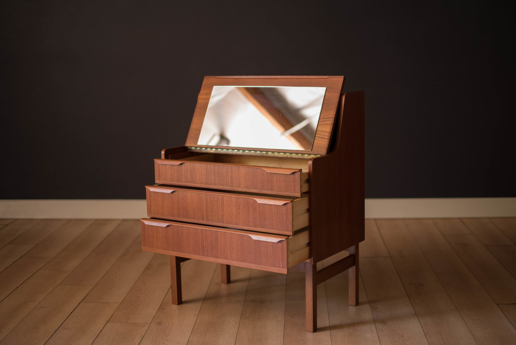 Mid Century Modern Teak Secretary Desk and Vanity Dresser Chest by ...