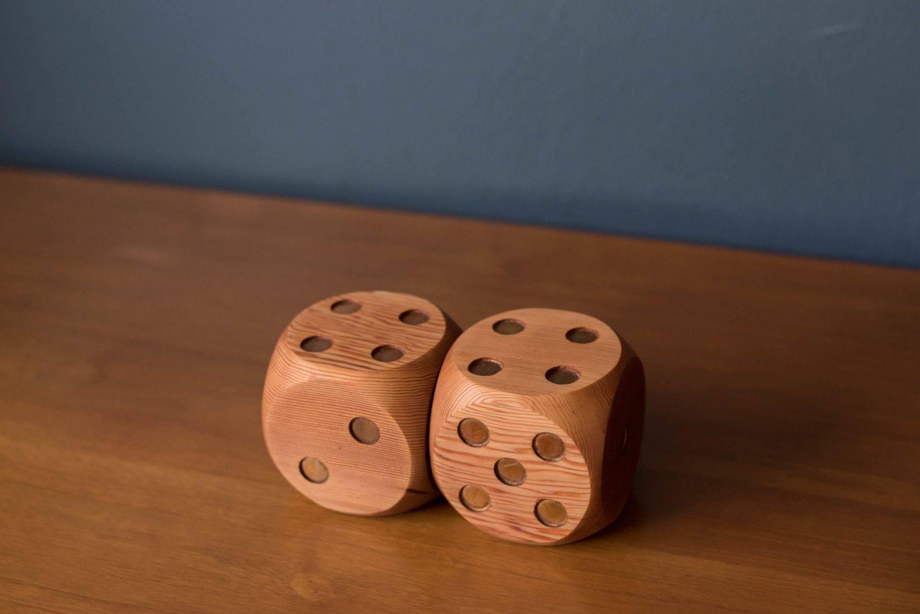 Mid Century Pair of Oversized Copper and Cedar Wood Dice Bookends - Mid ...