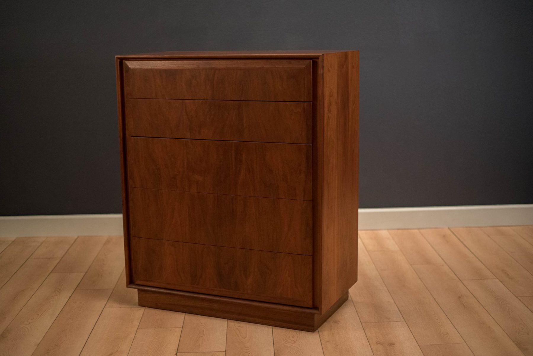 Mid Century Walnut Tall Dresser by Dillingham - Mid Century Maddist