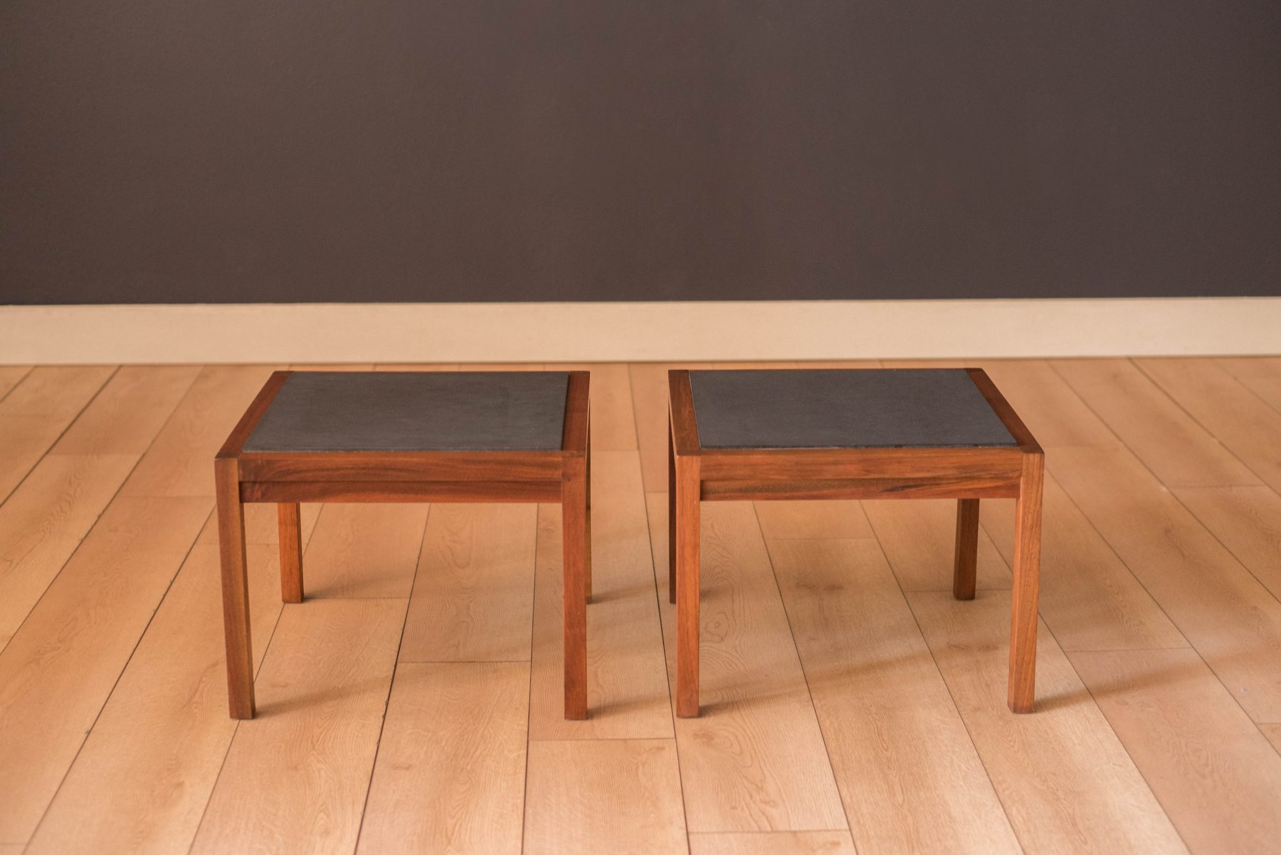 Pair of Mid Century Slate and Walnut End Tables by Jack Cartwright for ...