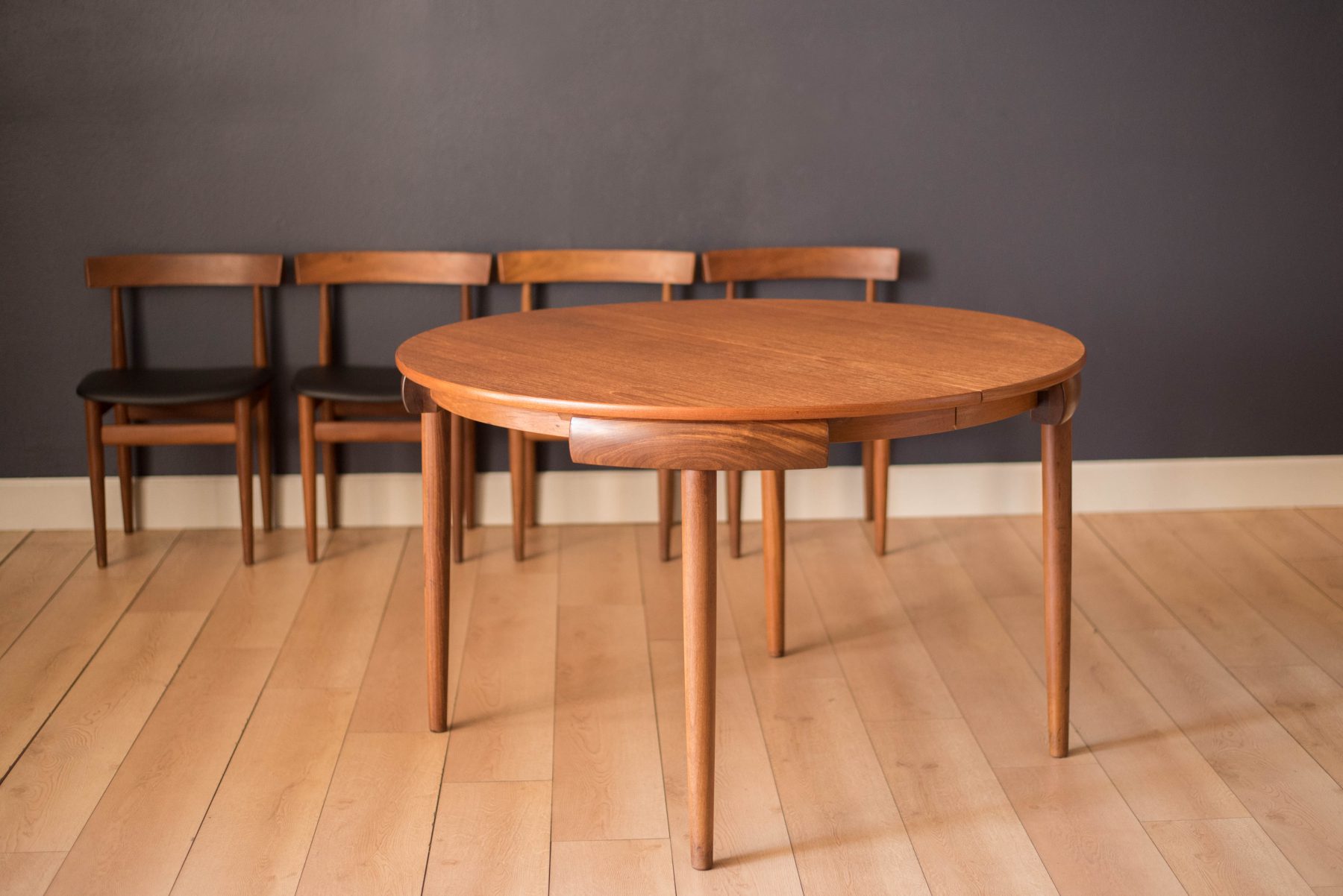 Vintage Danish Hans Olsen Teak Round Dining Table and Chair Set - Mid ...