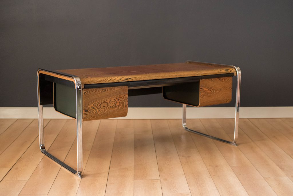 Vintage Peter Protzman Zebrawood and Chrome Executive Desk for Herman ...