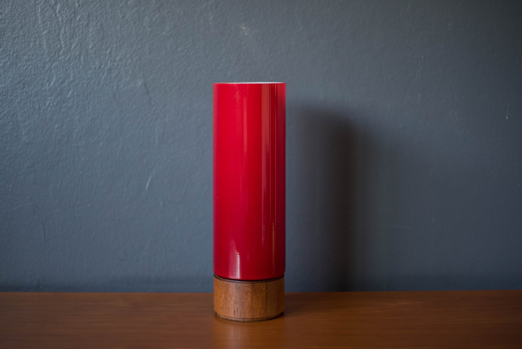 Vintage Scandinavian Red Glass Cylinder Table Lamp - Mid Century Maddist