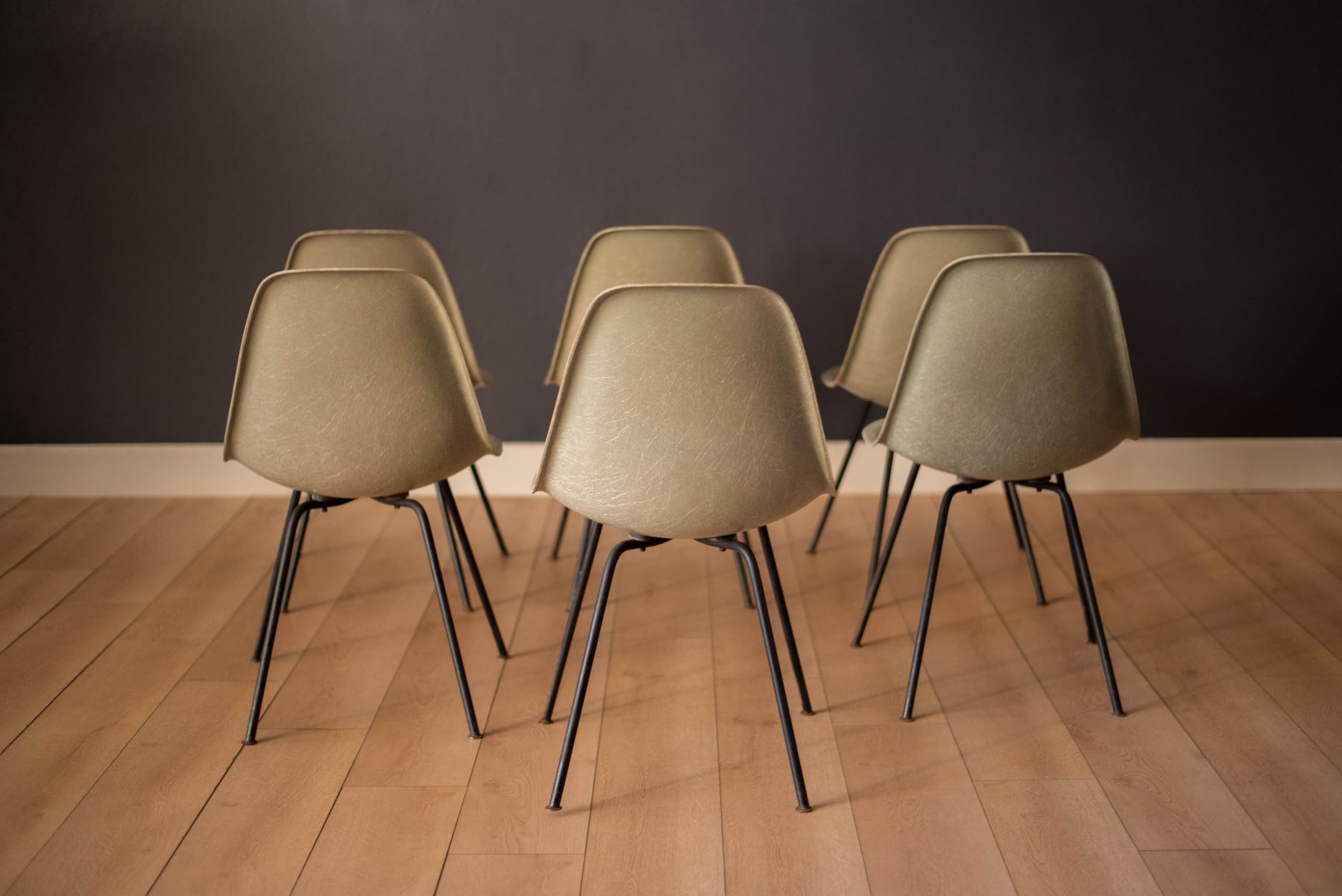 Set of Six Eames First Generation Seafoam Green Fiberglass DSX Dining Chairs - Mid Century Maddist