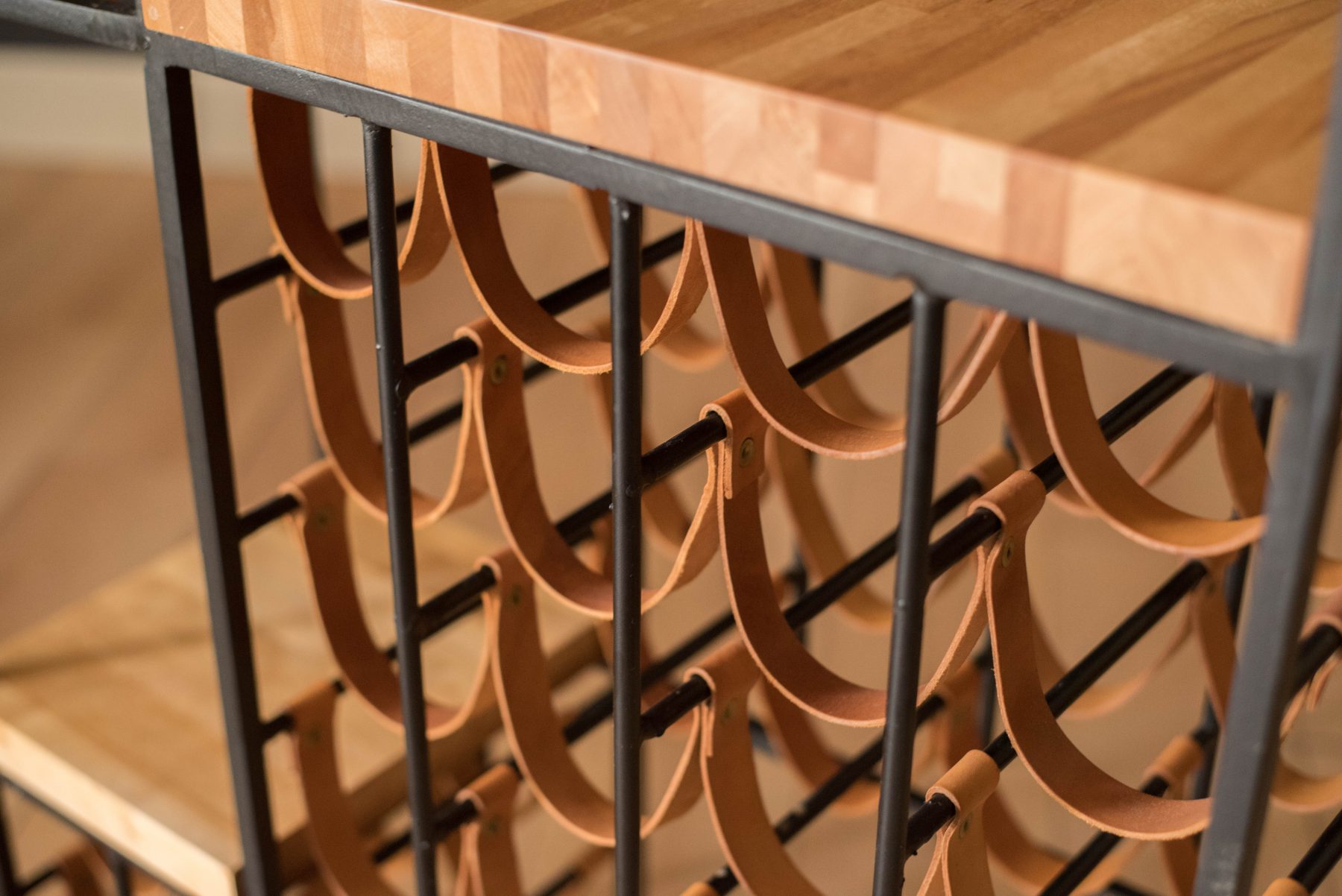 Mid-Century Modern Leather and Iron Wine Rack Room Divider by Arthur ...