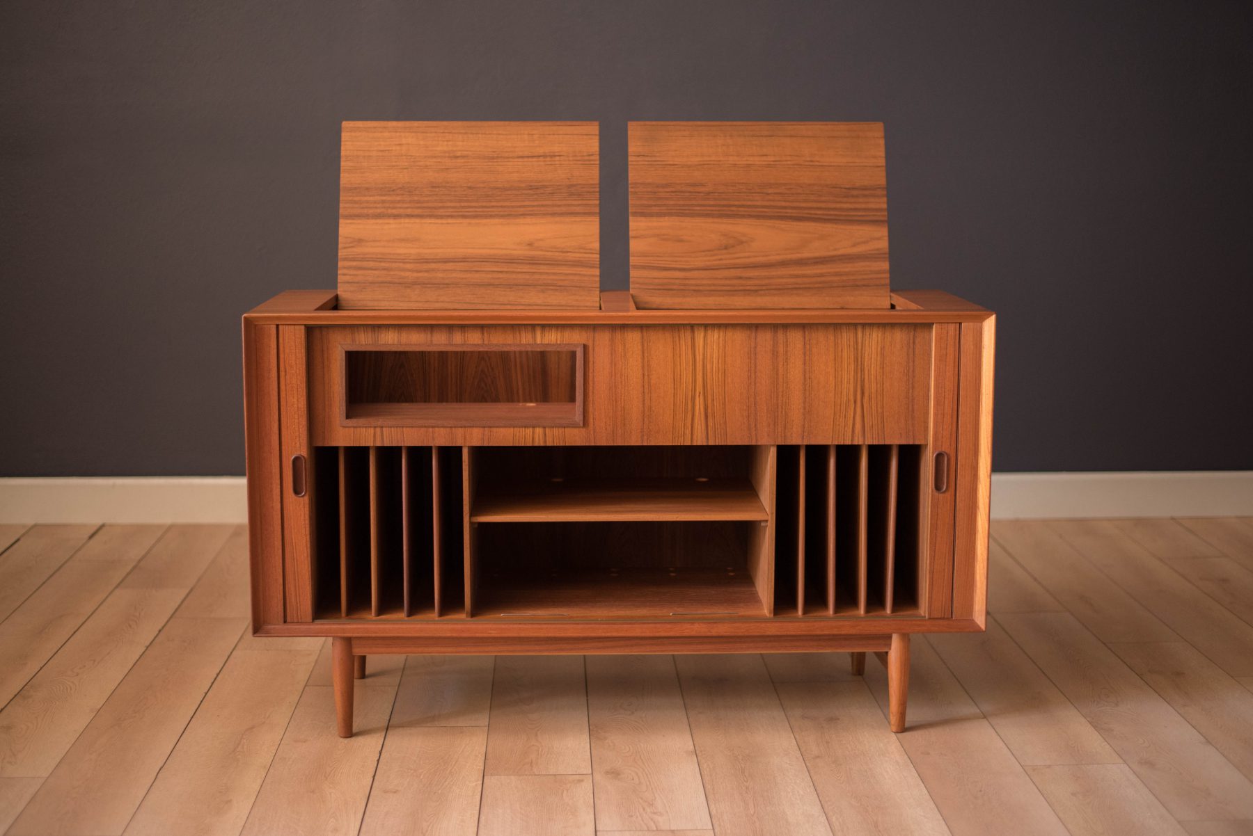 Mid-Century Teak Sibast Tambour Door Stereo Console Cabinet by Arne ...