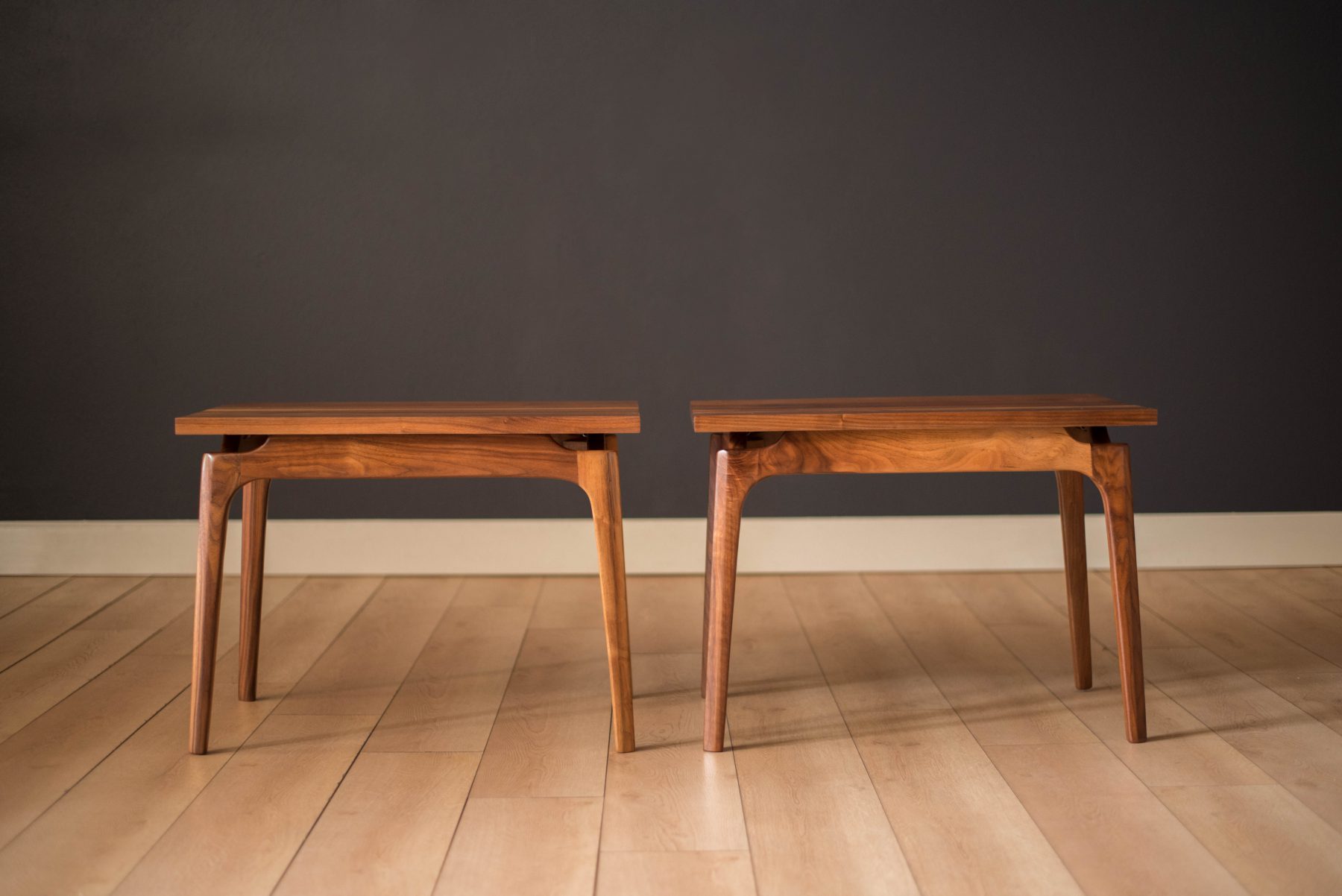 Pair of Mid-Century Modern Solid Walnut End Tables - Mid Century Maddist
