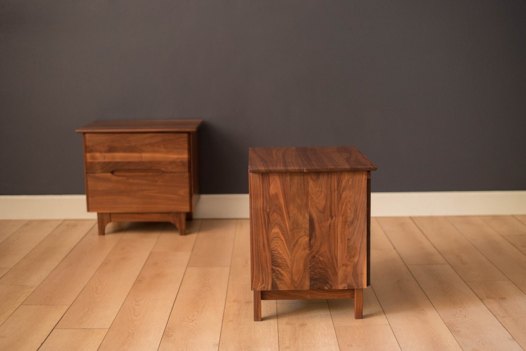 Pair of Mid-Century Modern Solid Walnut Nightstands - Mid Century Maddist