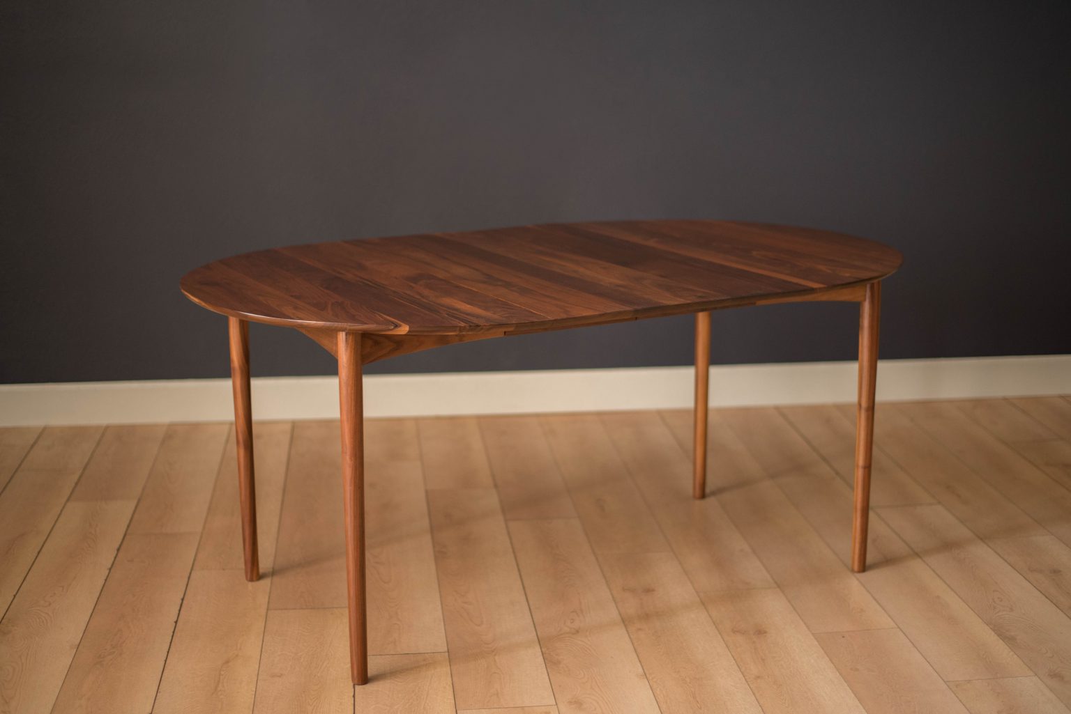 Mid-Century Modern Solid Walnut Round Extension Dining Table - Mid ...