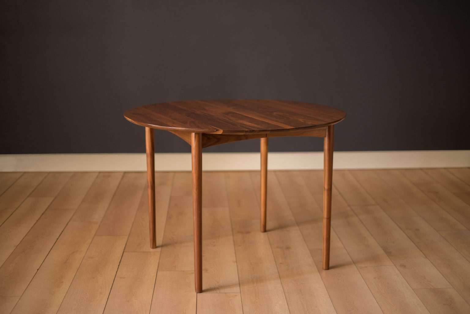 Mid-Century Modern Solid Walnut Round Extension Dining Table - Mid ...