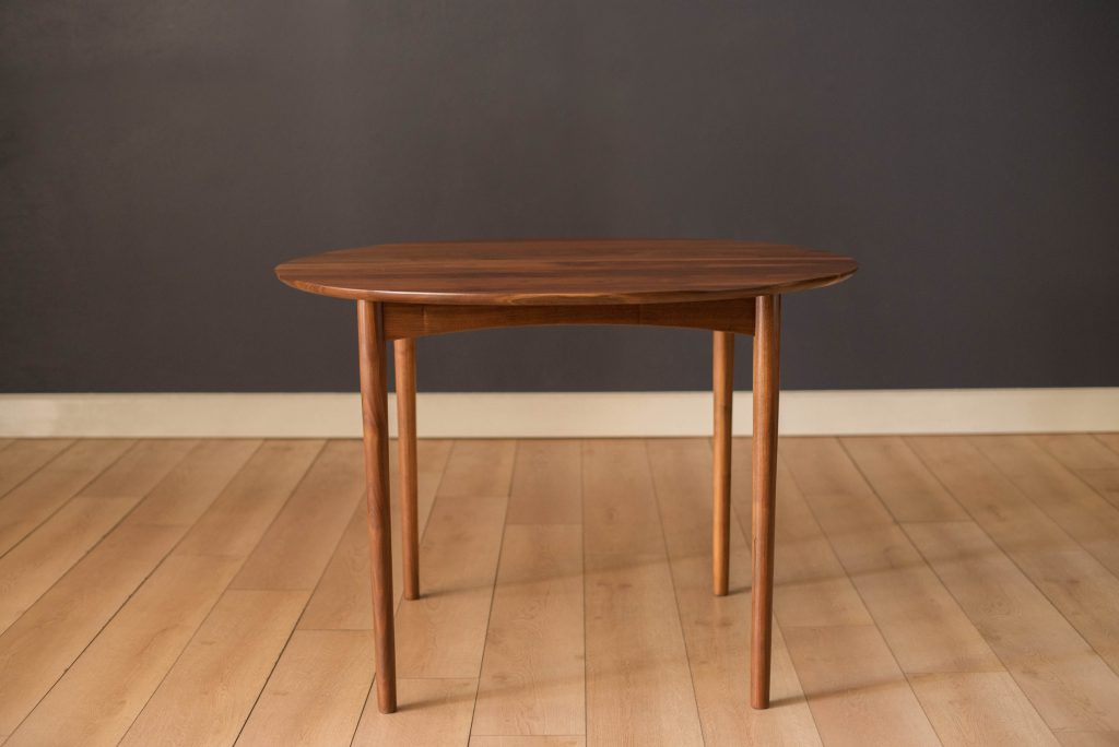 Mid-Century Modern Solid Walnut Round Extension Dining Table - Mid ...